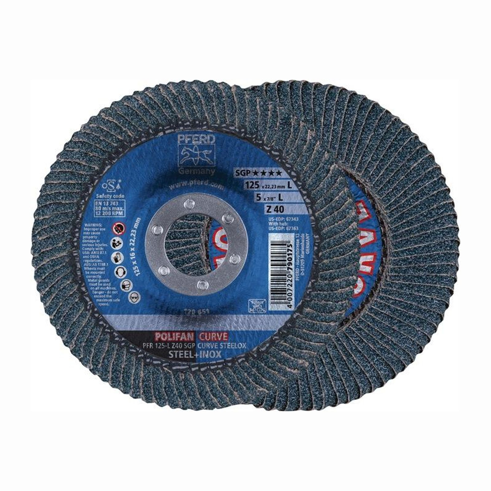 PFERD Fächerscheibe POLIFAN Z SGP CURVE STEELOX Ø 125 mm Körnung 40 konisch M - 67689052