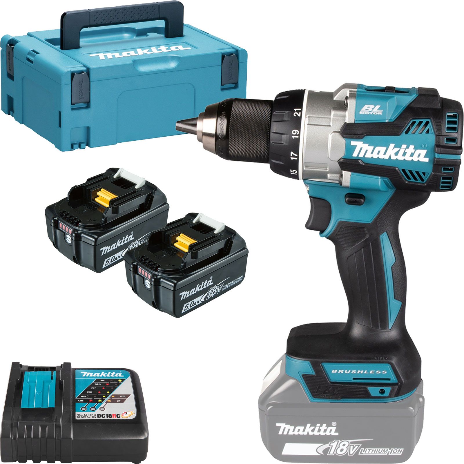 Makita DDF489RTJ Akku-Bohrschrauber 18 V / 2x 5,0 Ah Akku + Ladegerät im MAKPAC