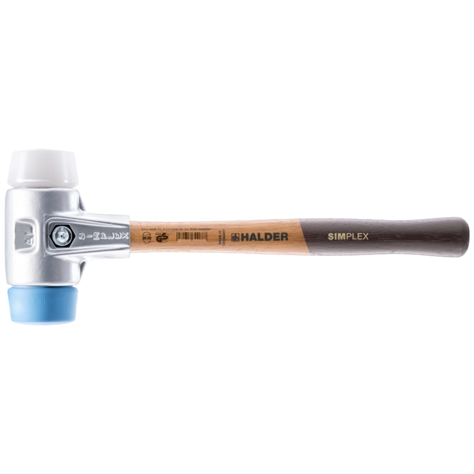 Halder SIMPLEX-Schonhammer mit Aluminiumgehäuse und Holzstiel Ø 30 mm TPE-soft / Superplastik ...
